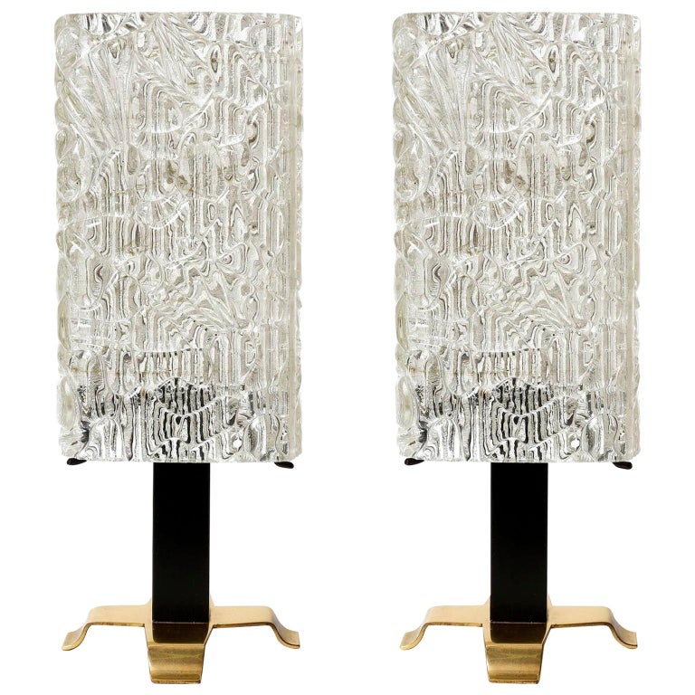 Pair of Kalmar Table Lamps, Brass Glass, 1950s For Sale at 1stDibs