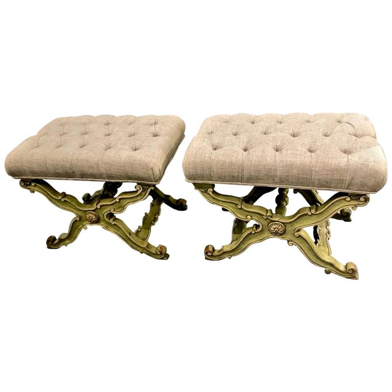 Pair of Carved X-Benches or Stools at 1stDibs