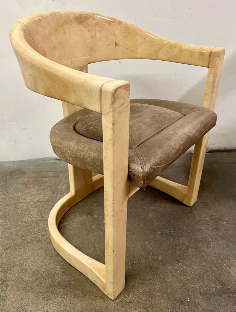 Pair of Karl Springer Goatskin Onassis Chairs with Leather Upholstered ...