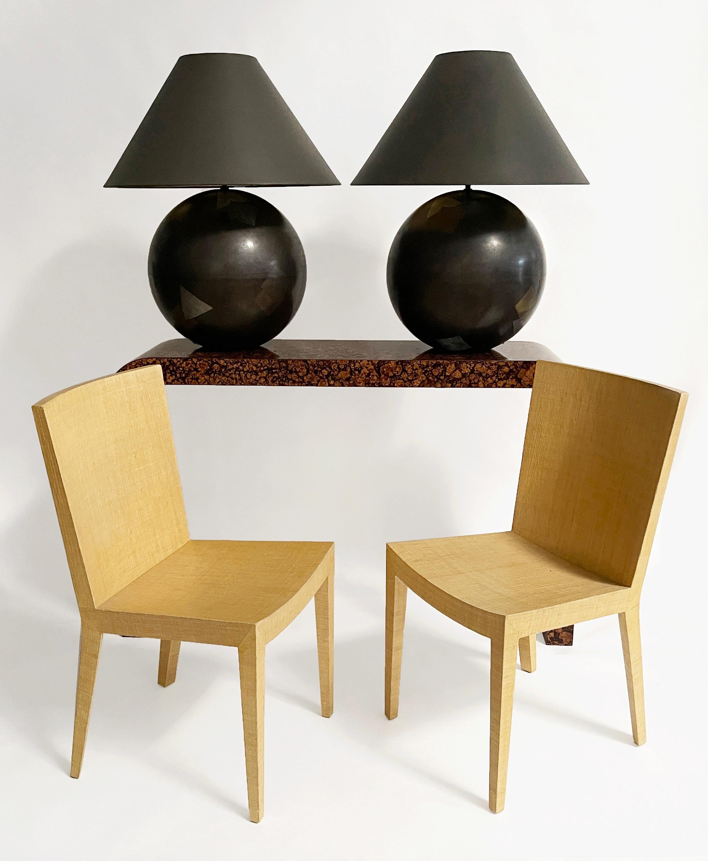 Pair of Karl Springer Metal Ball Lamps For Sale at 1stDibs