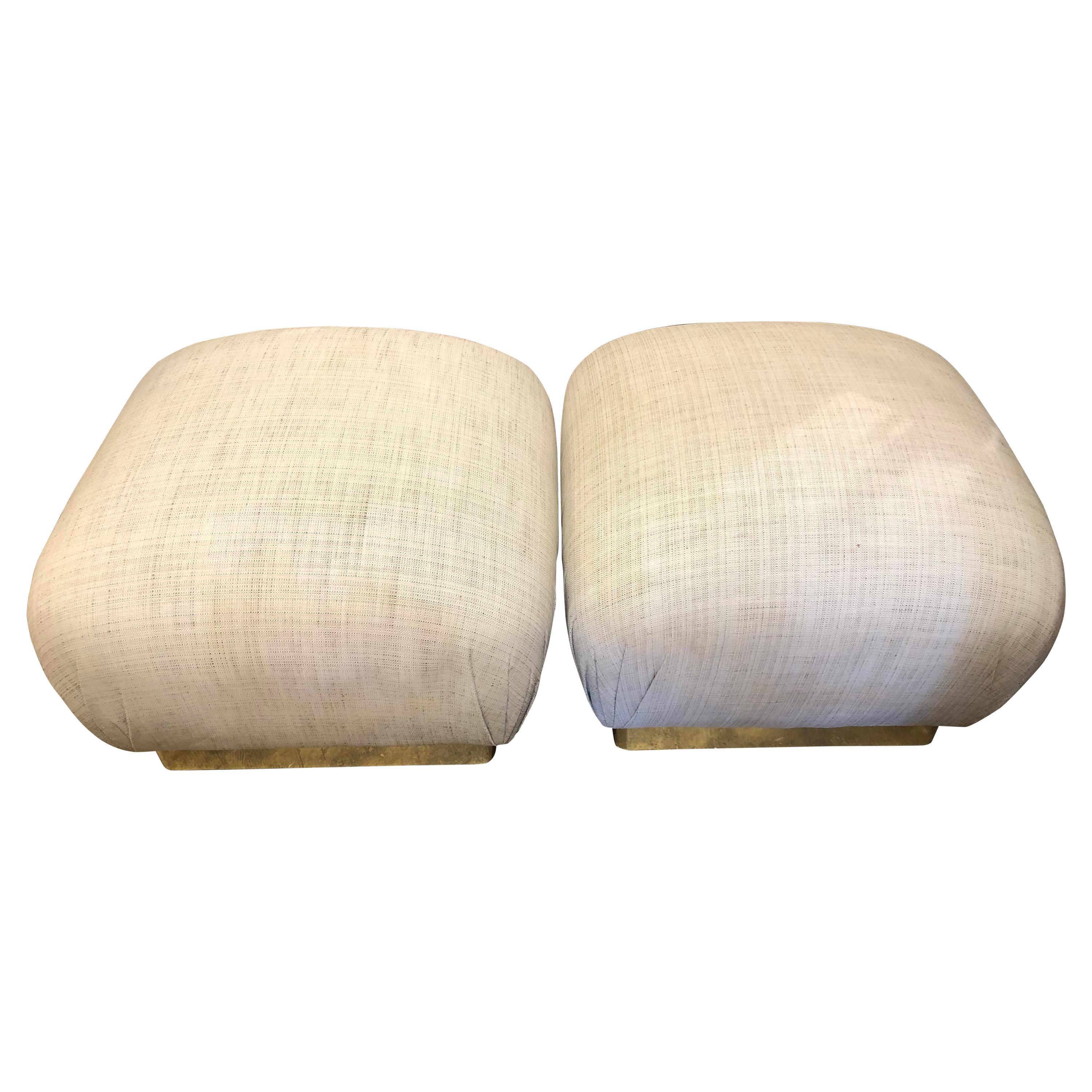 1970s Karl Springer Souffle Pouf Ottoman with Brass For Sale at 1stDibs