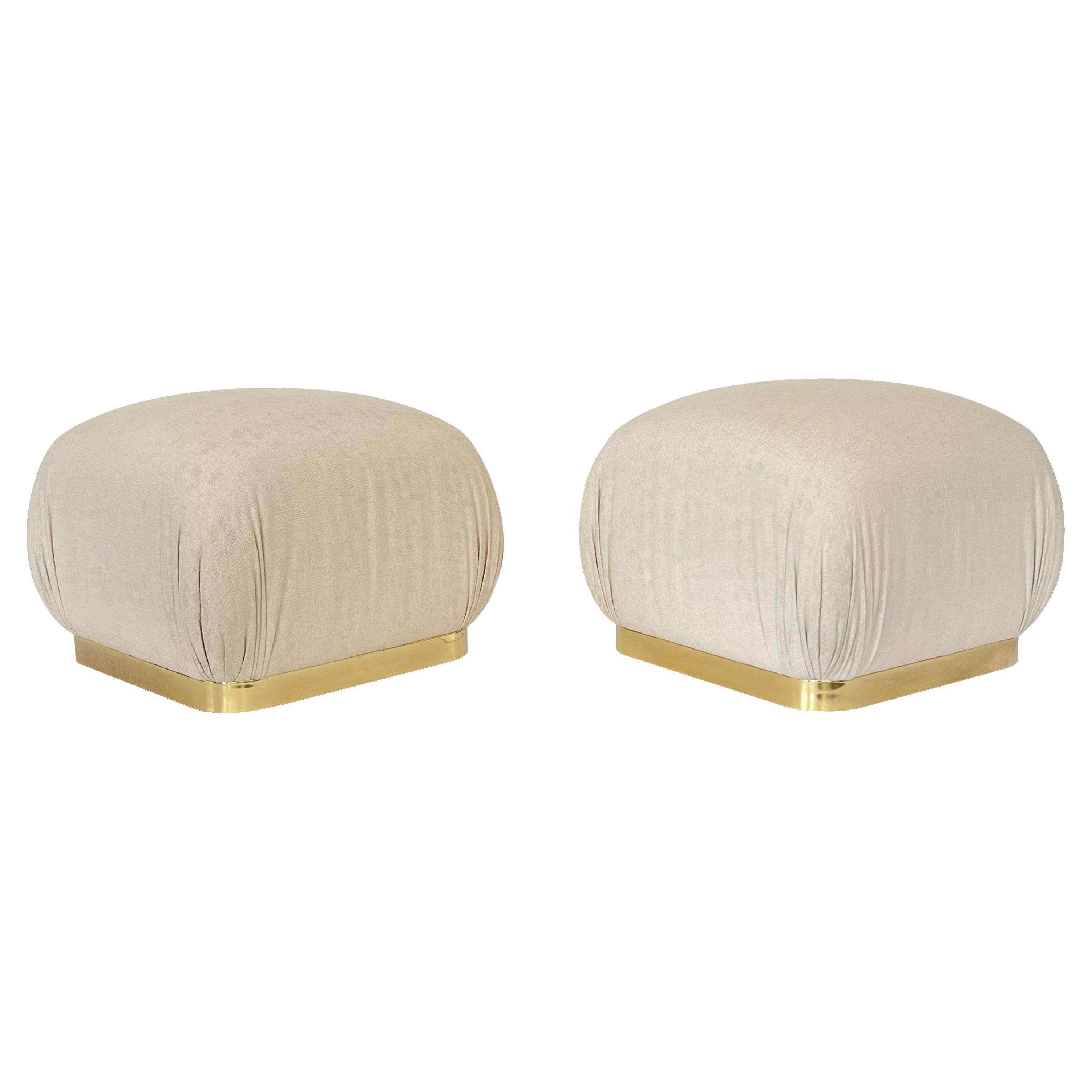 1980s Vintage Karl Springer Style Waterfall Upholstered Ottomans, a ...