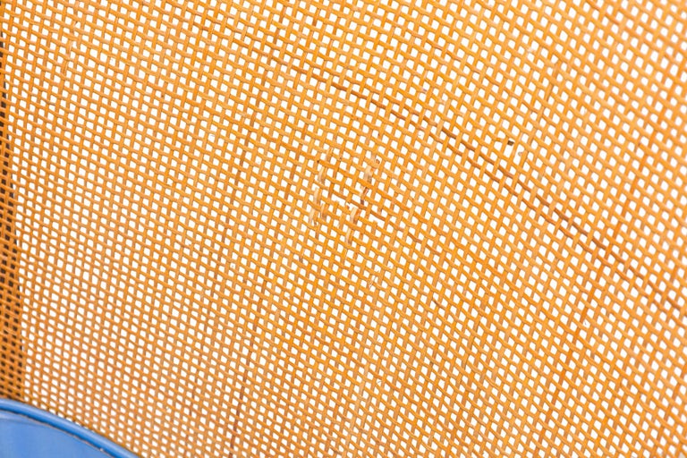 Pair of Kipp Stewart for Directional Walnut, Cane, and Blue Leather ...