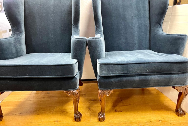 Pair of Kittinger Newly Upholstered Navy Blue Velvet Georgian Wingback ...