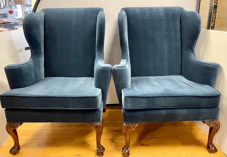Pair of Kittinger Newly Upholstered Navy Blue Velvet Georgian Wingback ...