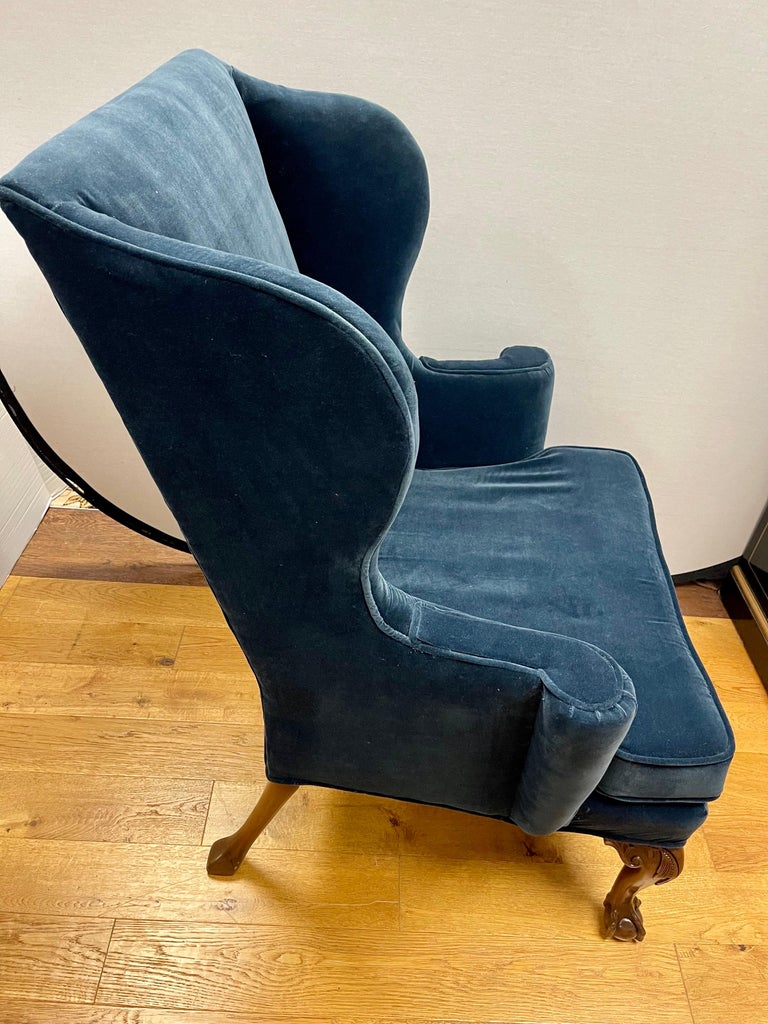 Pair of Kittinger Newly Upholstered Navy Blue Velvet Georgian Wingback ...