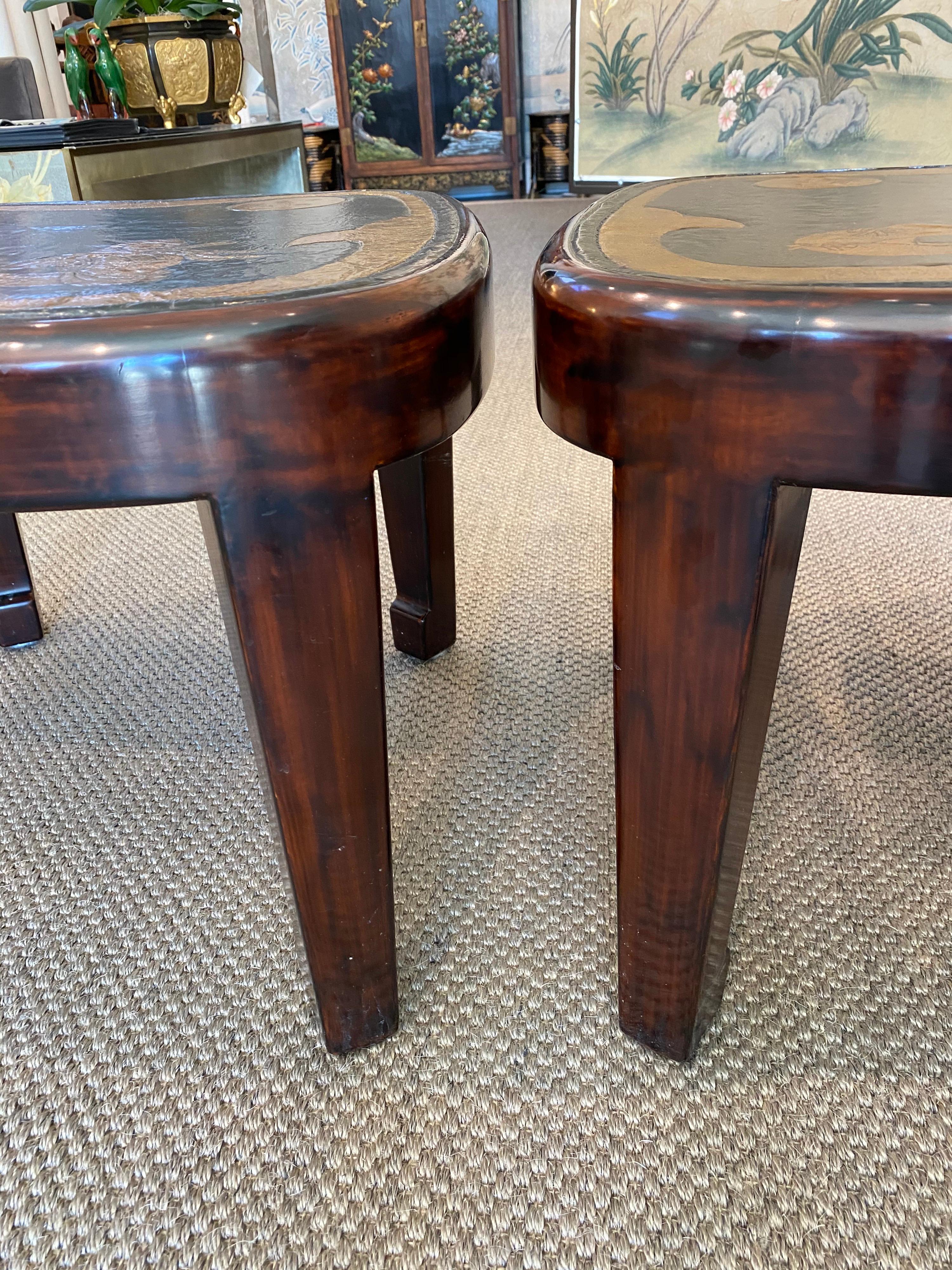 Pair of Lacquer Tables with Antique Japanese Leather Tops Aorigawa For ...