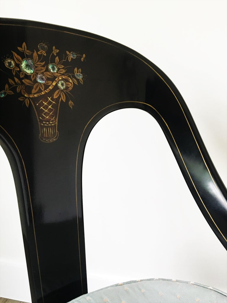 Pair of Lacquered and Mother of Pearl Inlaid Spoon Back Chairs For Sale ...