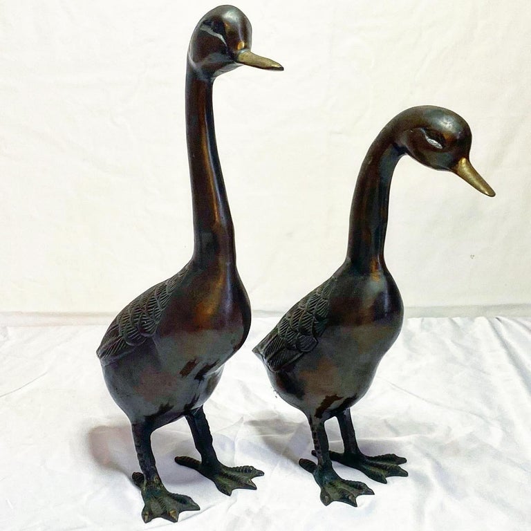 Pair of Lacquered Brass Geese For Sale at 1stDibs