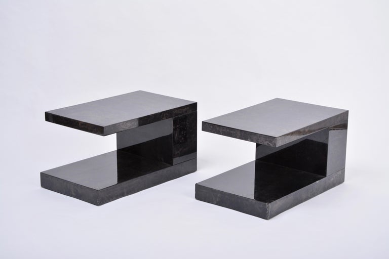 Pair of Lacquered Goat Skin Side Tables by Aldo Tura, 1970s at 1stDibs