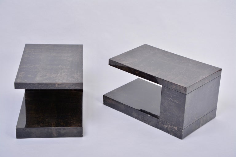 Pair of Lacquered Goat Skin Side Tables by Aldo Tura, 1970s at 1stDibs