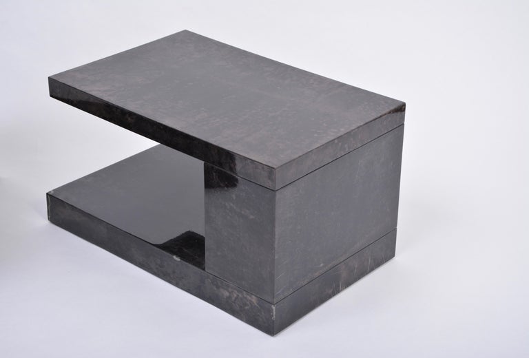 Pair of Lacquered Goat Skin Side Tables by Aldo Tura, 1970s at 1stDibs