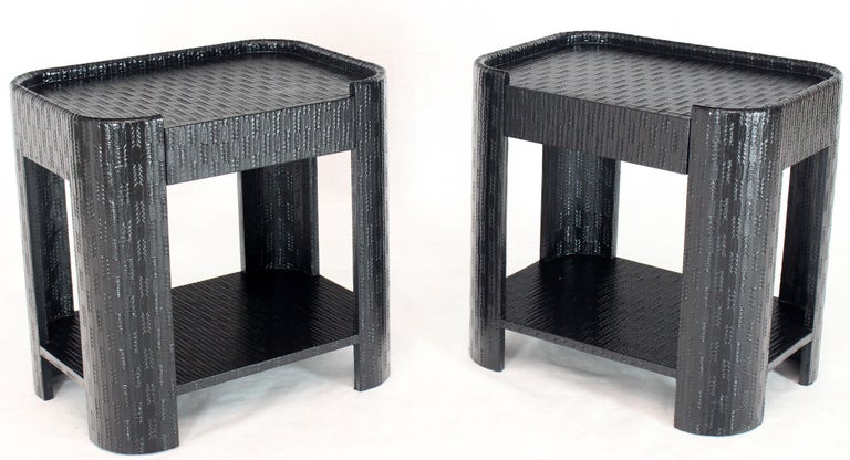 Pair of Lacquered Raffia Cloth Covered Stands End Occasional Tables ...
