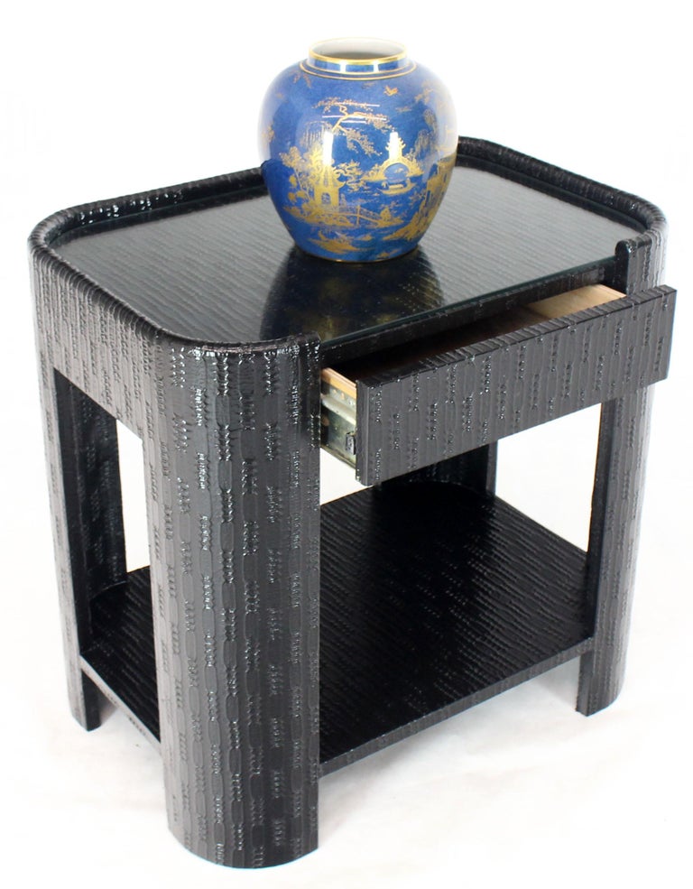 Pair of Lacquered Raffia Cloth Covered Stands End Occasional Tables ...