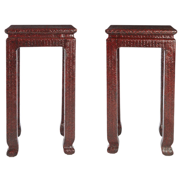 Pair of Lacquered Raffia Side Tables For Sale at 1stDibs