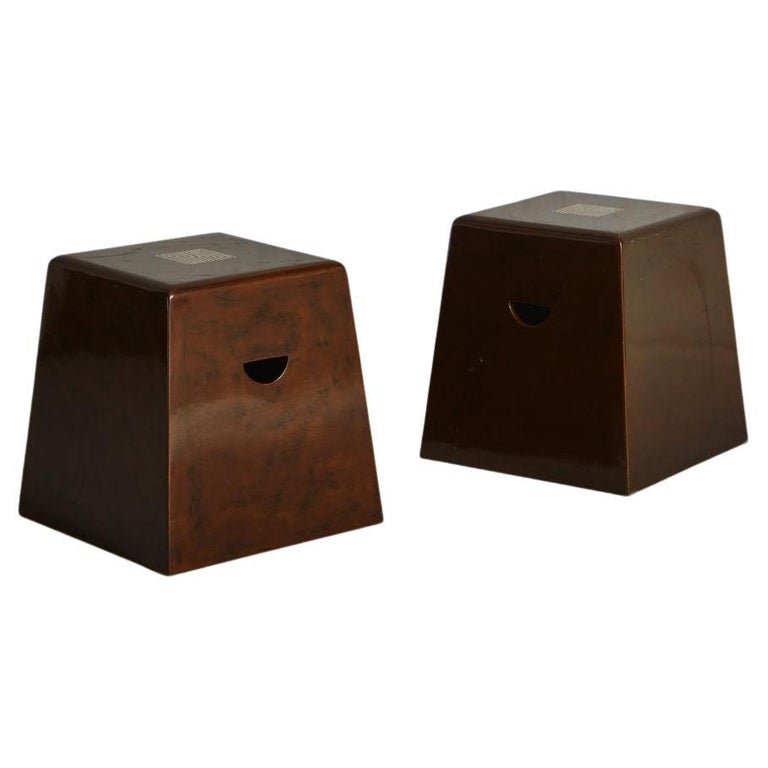 Pair of Lacquered Wooden Stools with Geometric Motif, Italy, 1960 For ...