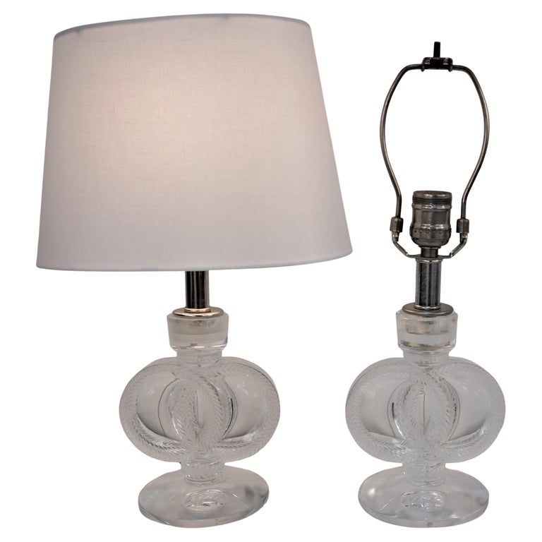 Pair of Lalique Candlesticks Table Lamps For Sale at 1stDibs