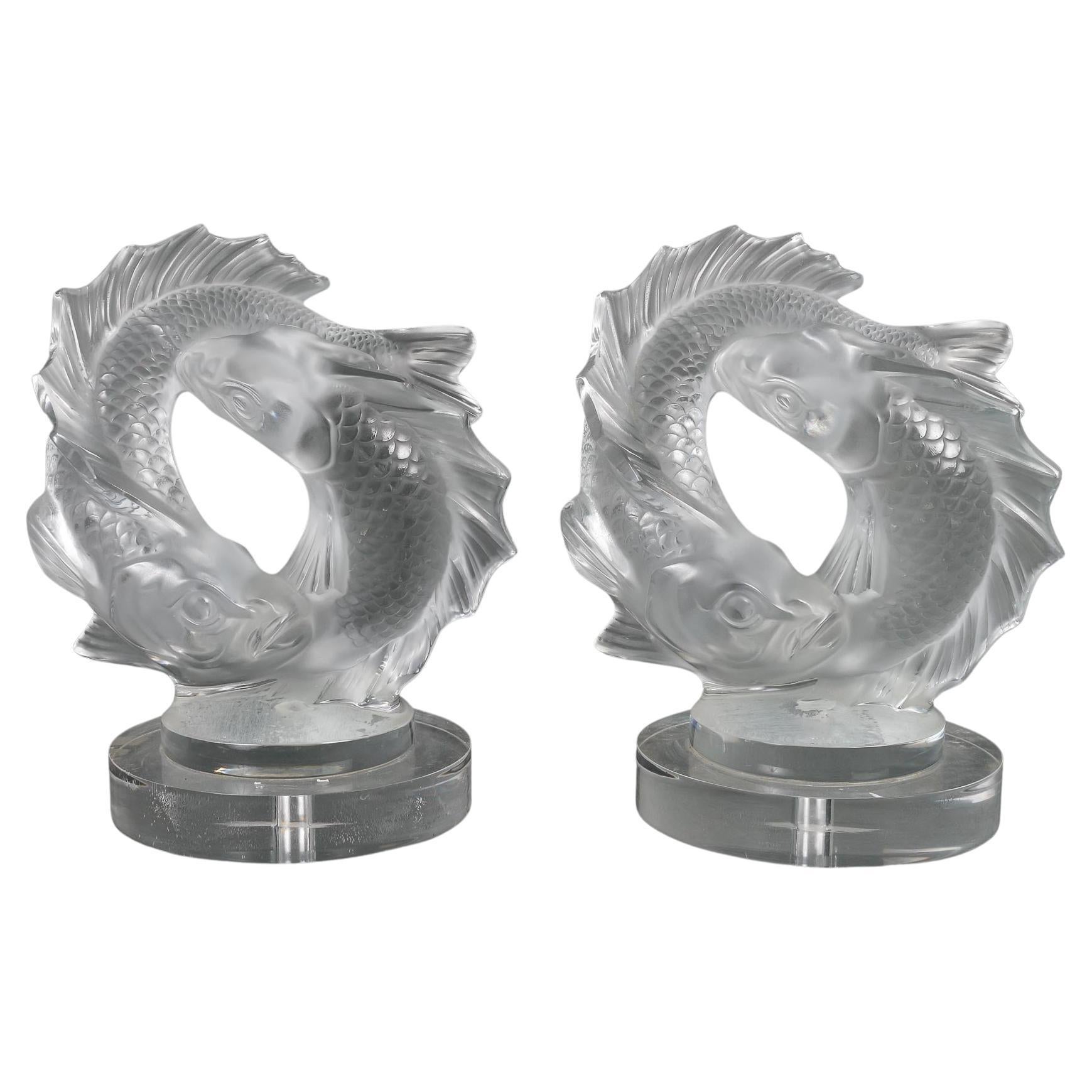 Pair of Lalique France Crystal Fish Sculptures. For Sale at 1stDibs