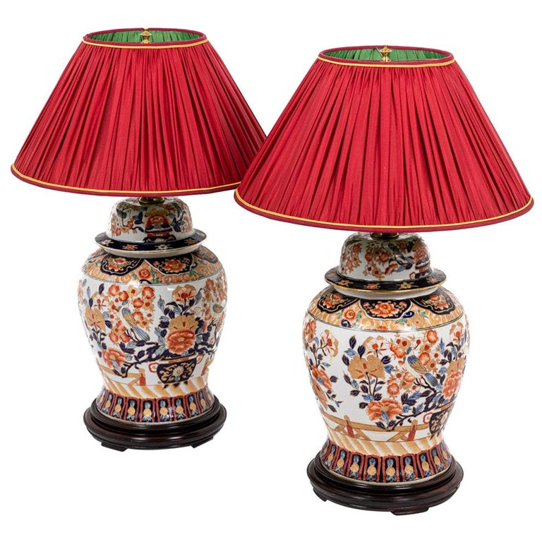 Pair of Lamps in Imari Porcelain and Painted Wood, circa 1880 at 1stDibs