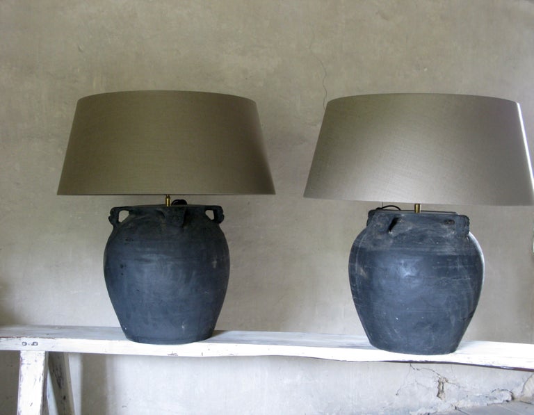 Pair of Lamps, Old Clay Pot Lamps at 1stDibs | clay pot table lamps