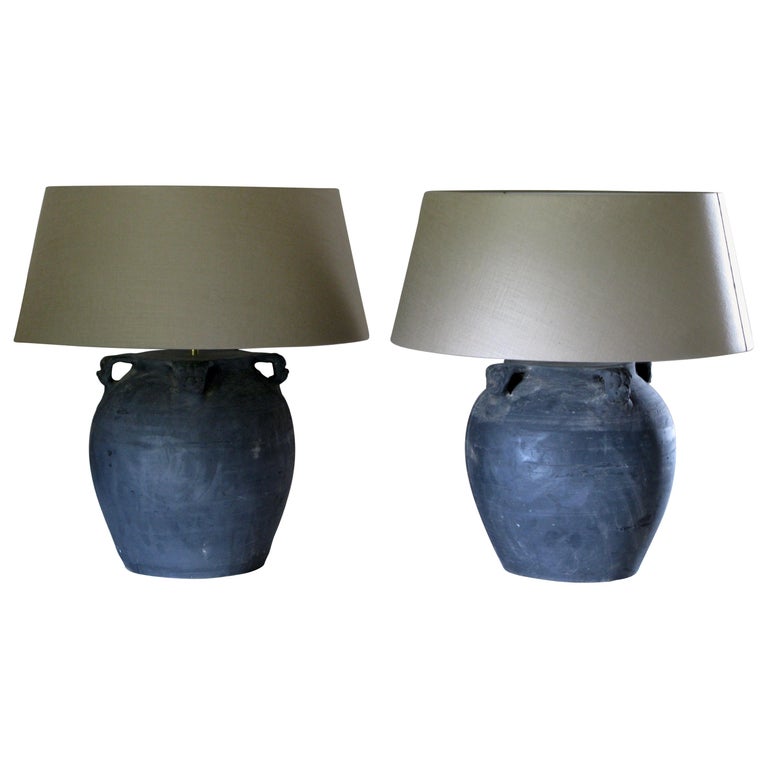 Pair of Lamps, Old Clay Pot Lamps at 1stDibs | clay pot table lamps