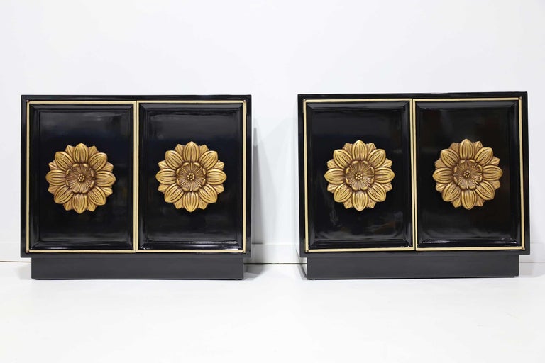 Pair of Lane Floral Chests in Black Laquer at 1stDibs