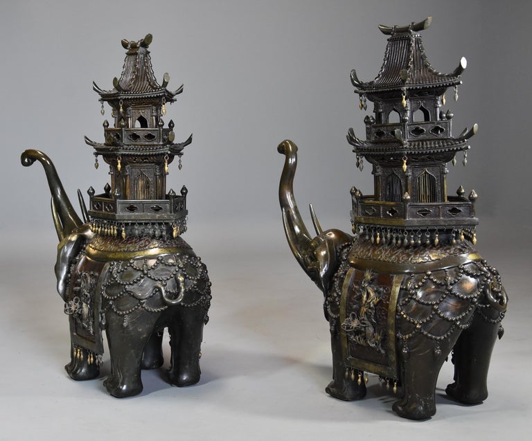 Pair of Large 19th Century Japanese Meiji Bronze Elephant Incense ...