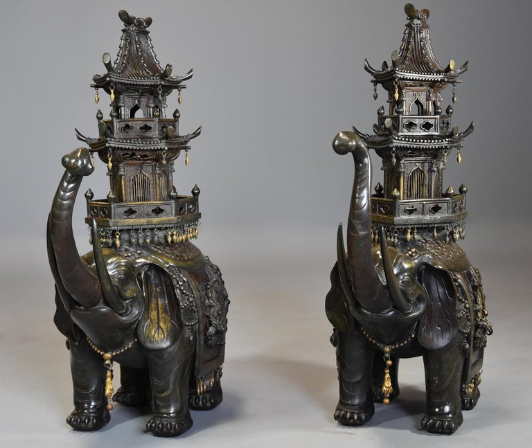 Pair of Large 19th Century Japanese Meiji Bronze Elephant Incense ...