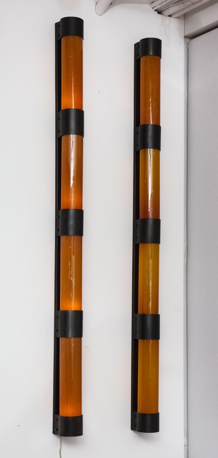 Pair of Large Amber Glass Sconces by Savoy Studios, '4 Pairs Available ...