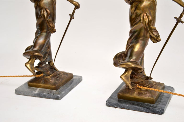 Pair of Large Antique Brass and Marble Table Lamps Depicting Greek ...