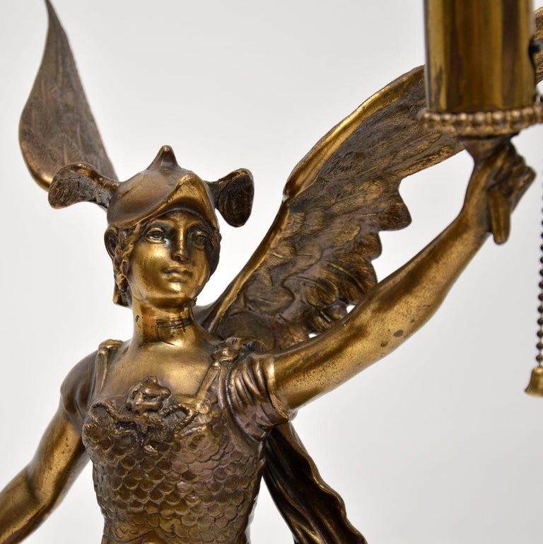 Pair of Large Antique Brass and Marble Table Lamps Depicting Greek ...