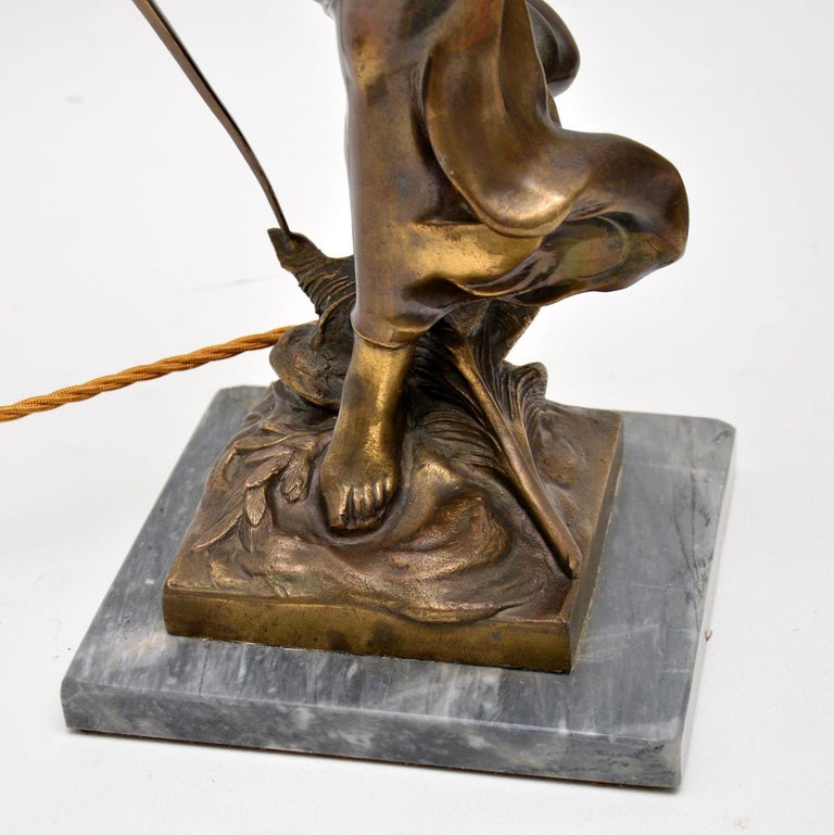 Pair of Large Antique Brass and Marble Table Lamps Depicting Greek ...