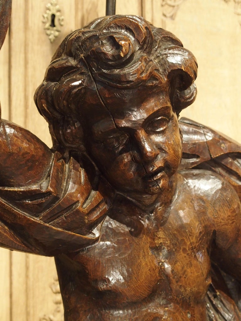 Pair of Large Antique Carved Putti Statues or Lamps from Italy, 18th ...