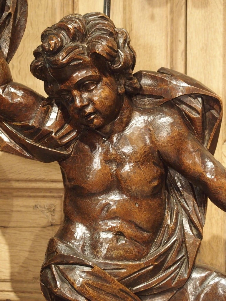 Pair of Large Antique Carved Putti Statues or Lamps from Italy, 18th ...