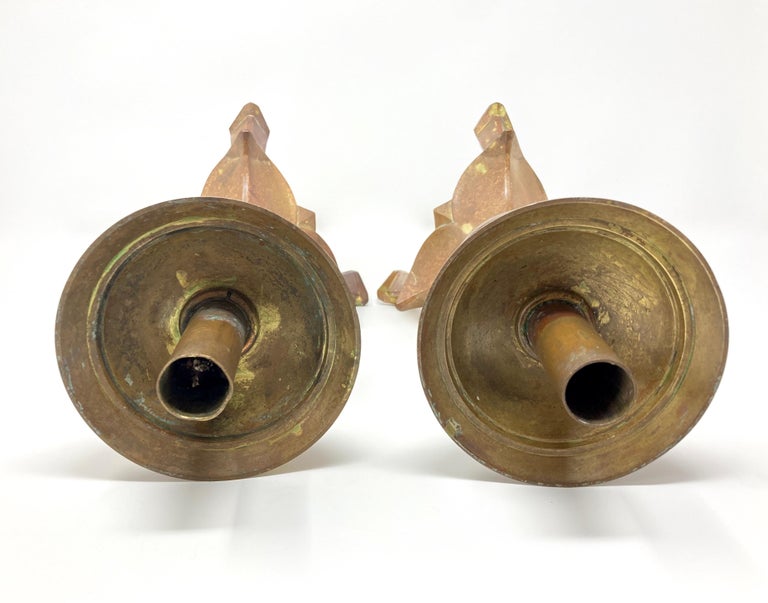 Pair of Large Antique French Chinoiserie Brass Candlesticks in Pagoda ...