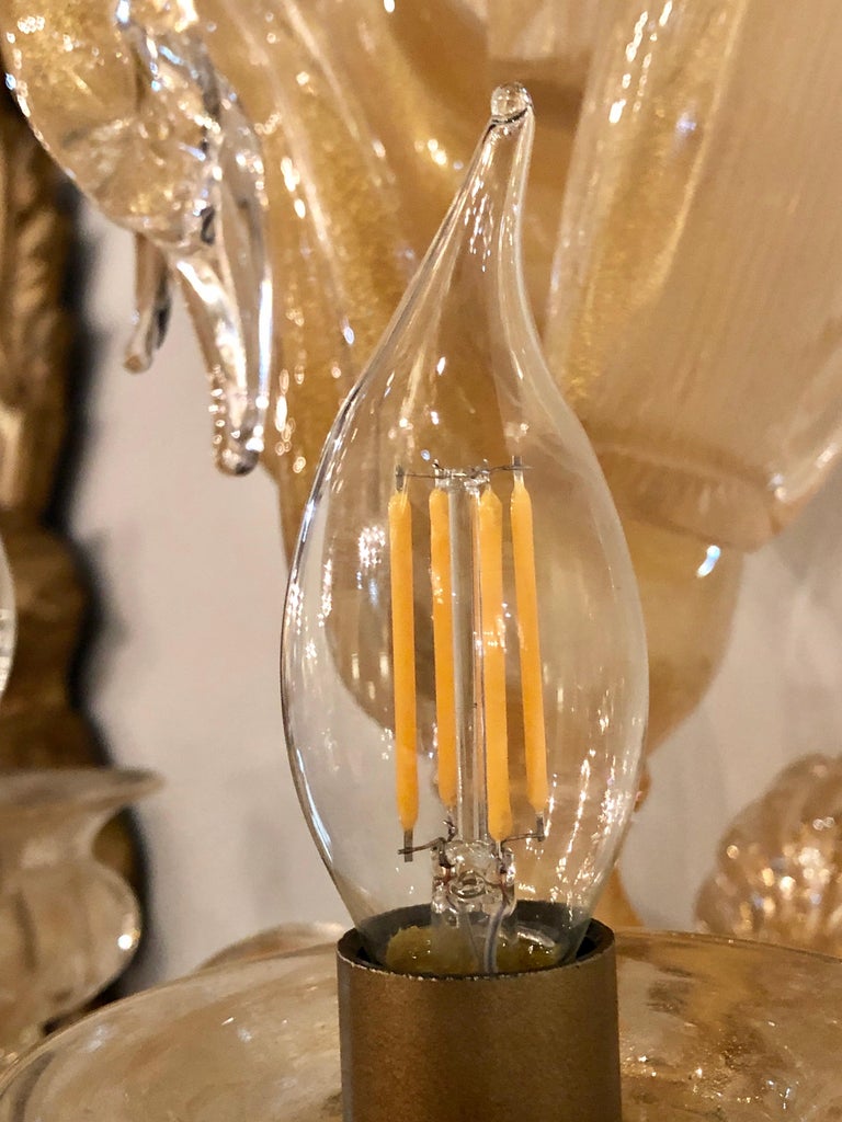 Pair of Large Archimede Seguso Gold Flecked Swan Sconces Signed and ...