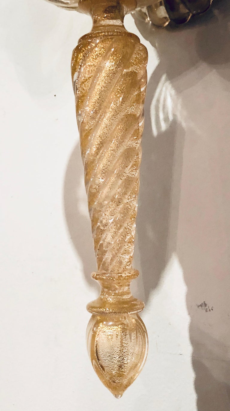 Pair of Large Archimede Seguso Gold Flecked Swan Sconces Signed and ...