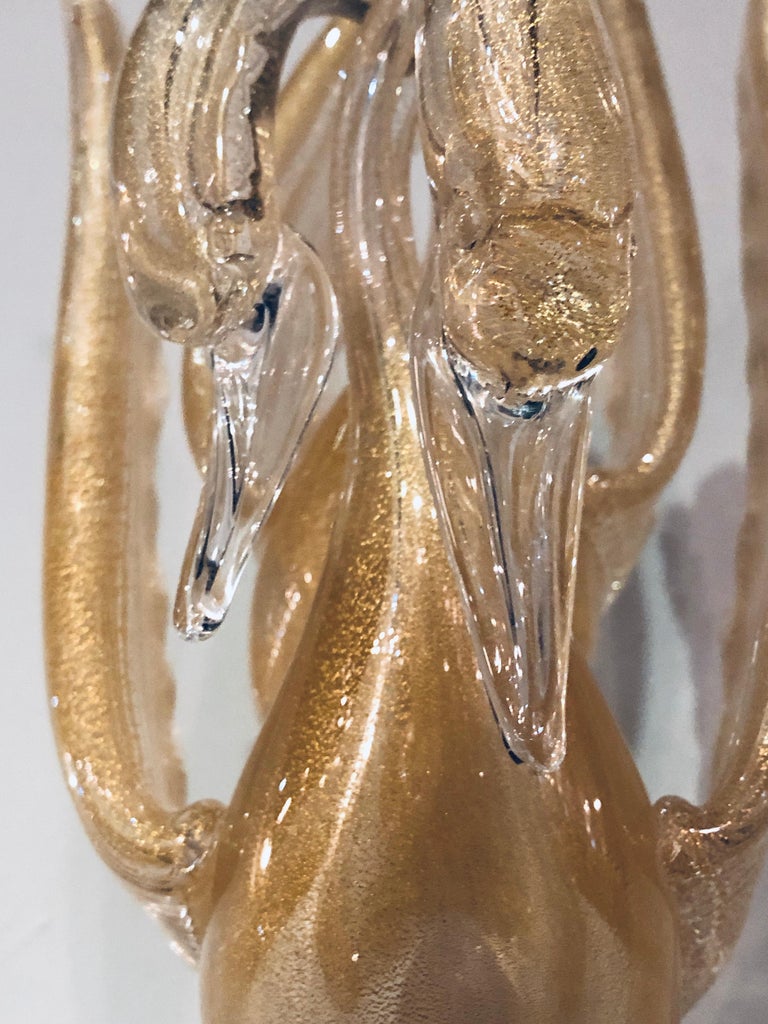 Pair of Large Archimede Seguso Gold Flecked Swan Sconces Signed and ...