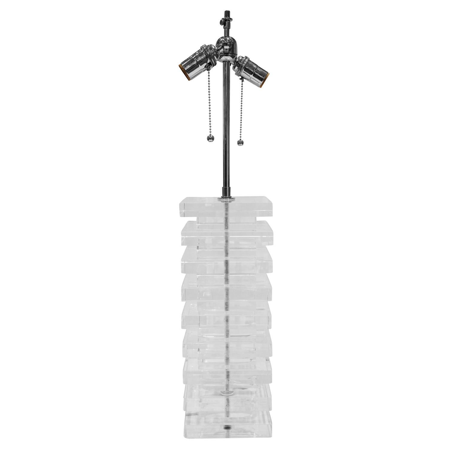 Pair of Large Artisan Table Lamps in Stacked Slabs of Lucite 1970s For ...