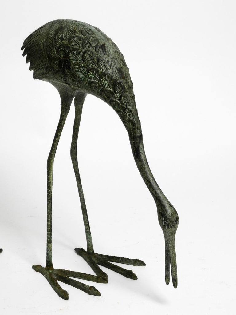 Pair of Large Beautiful 1970s Decorative Cranes in Oxidized Brass For ...