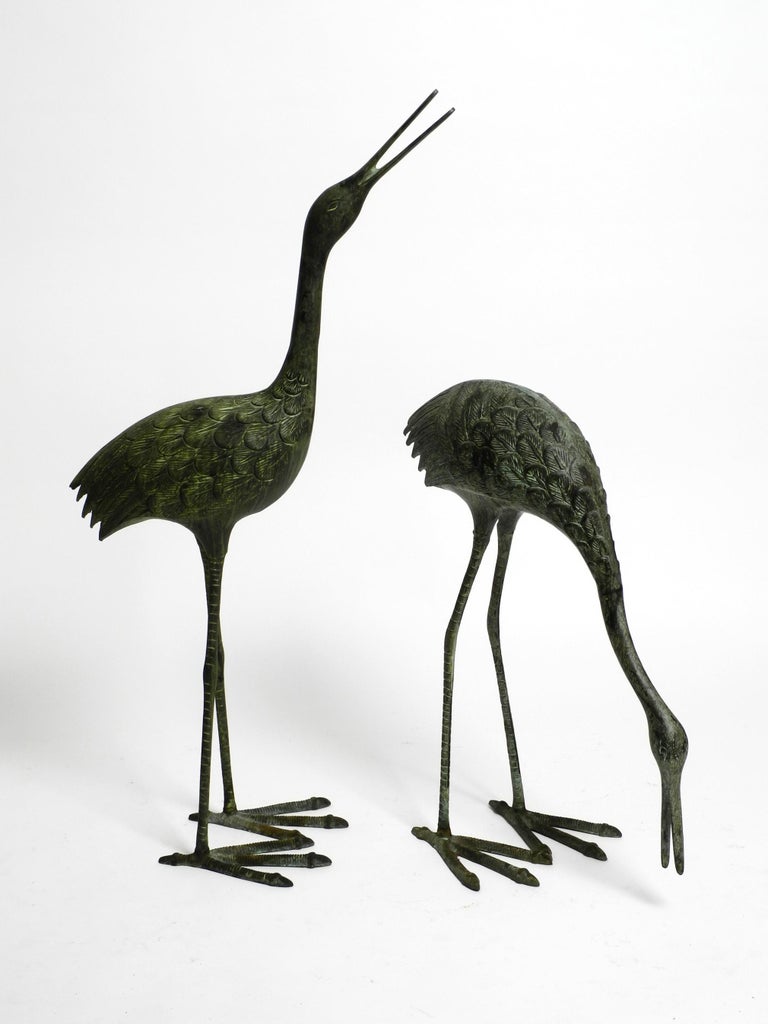 Pair of Large Beautiful 1970s Decorative Cranes in Oxidized Brass For ...