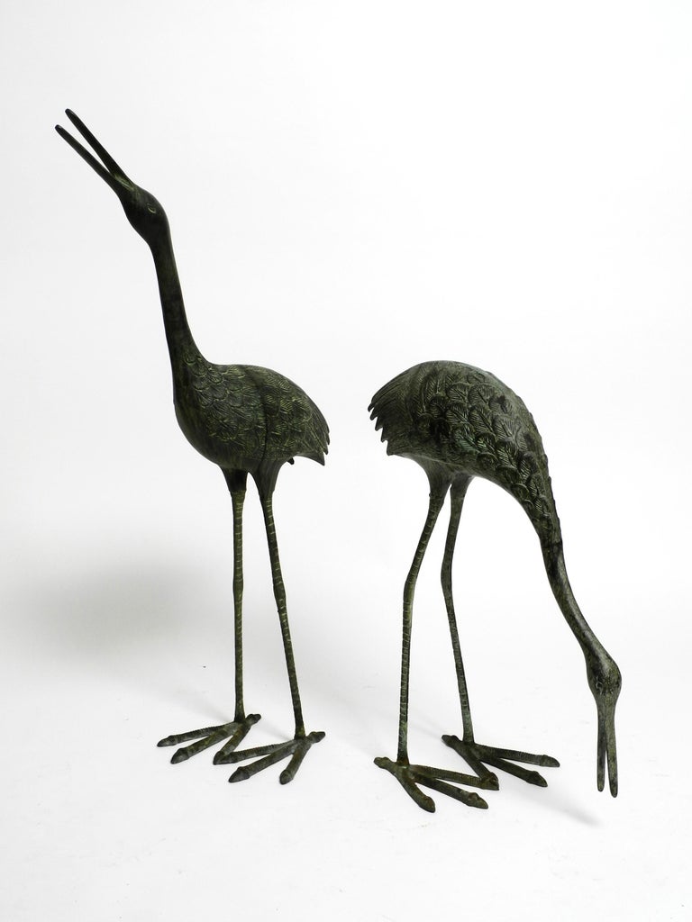 Pair of Large Beautiful 1970s Decorative Cranes in Oxidized Brass For ...