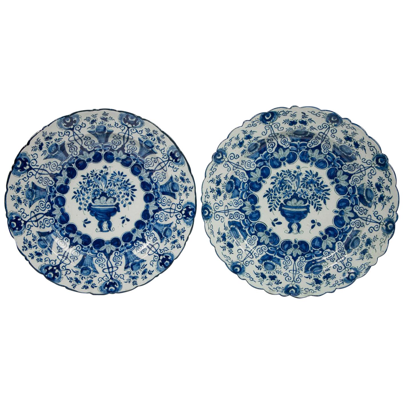 Pair of Large Blue and White Delft Chargers Made circa 1780 at 1stDibs
