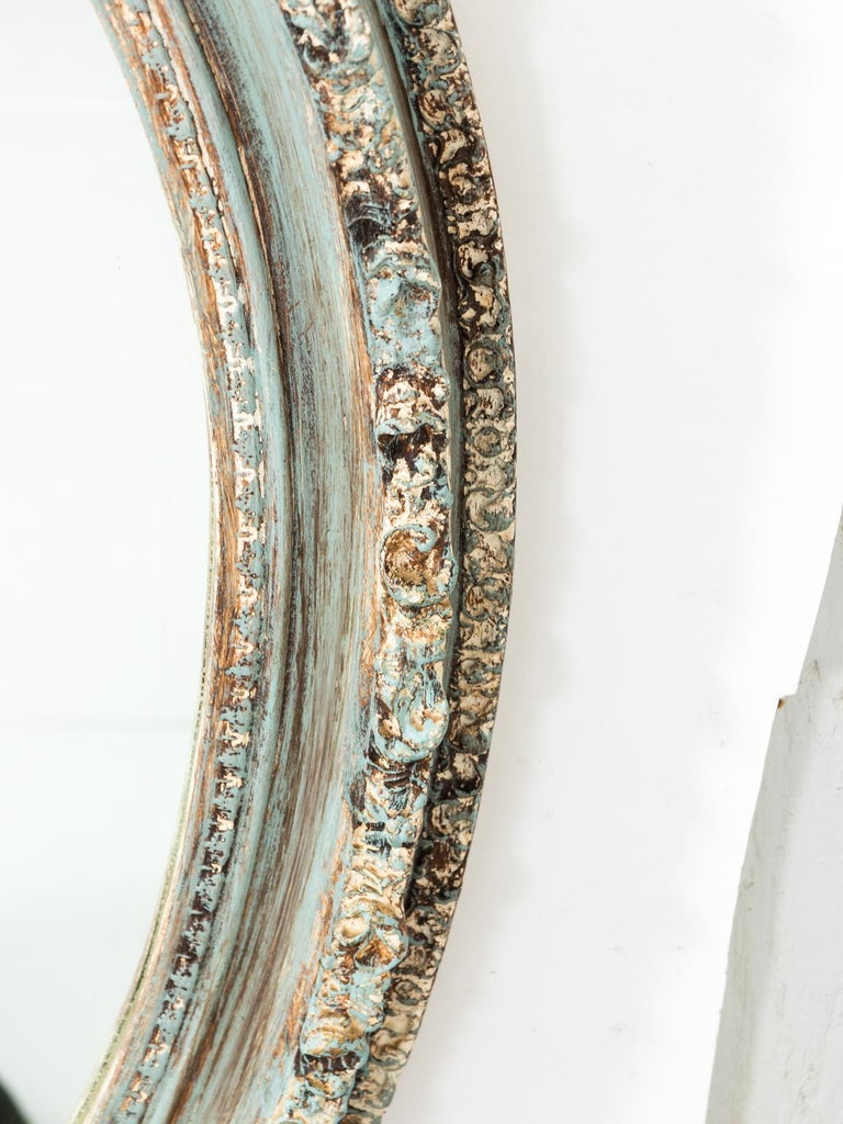 Pair of Large Blue Oval Mirrors at 1stDibs