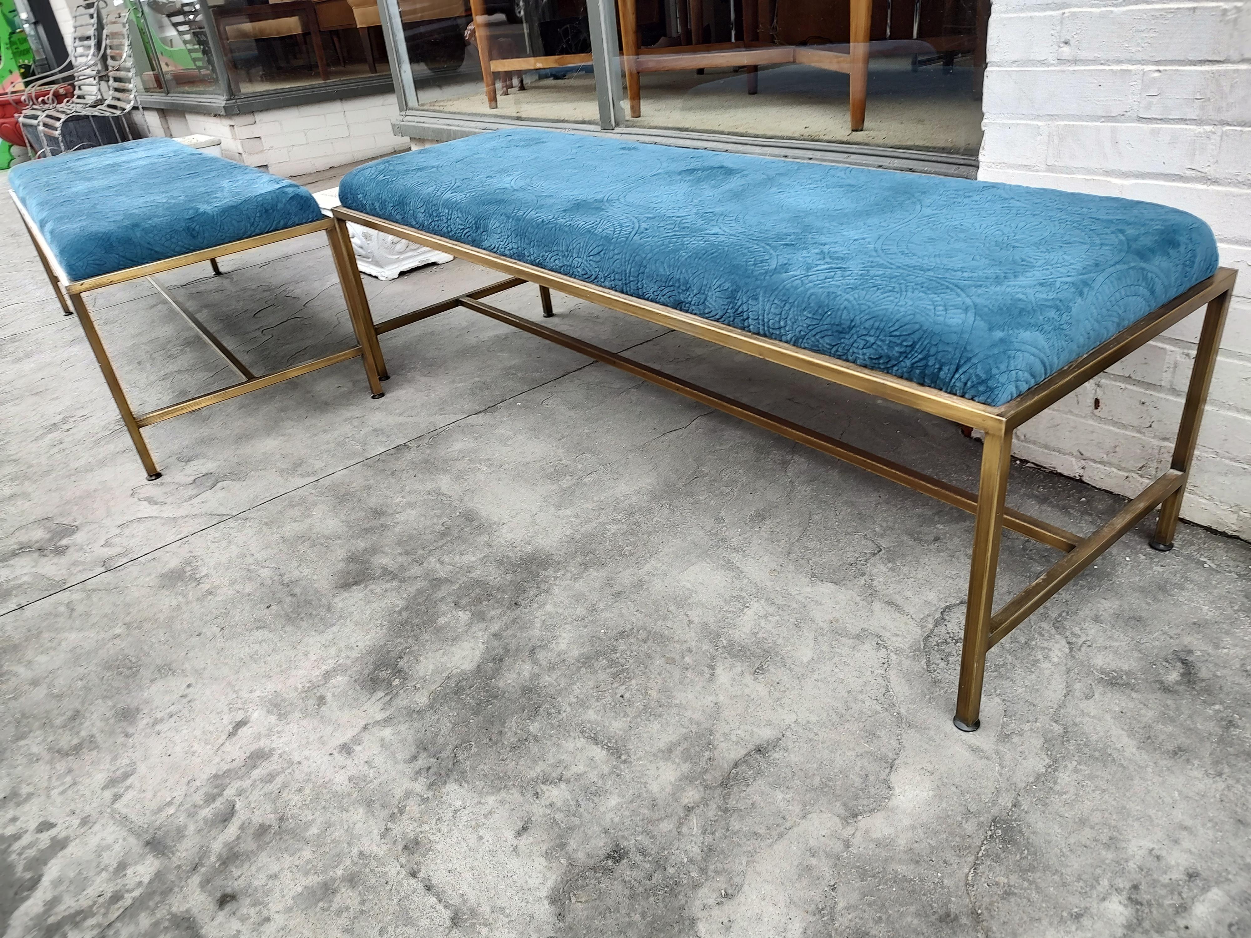 Pair of Large Brass Midcentury Benches with Textured Velvet Fabric For ...