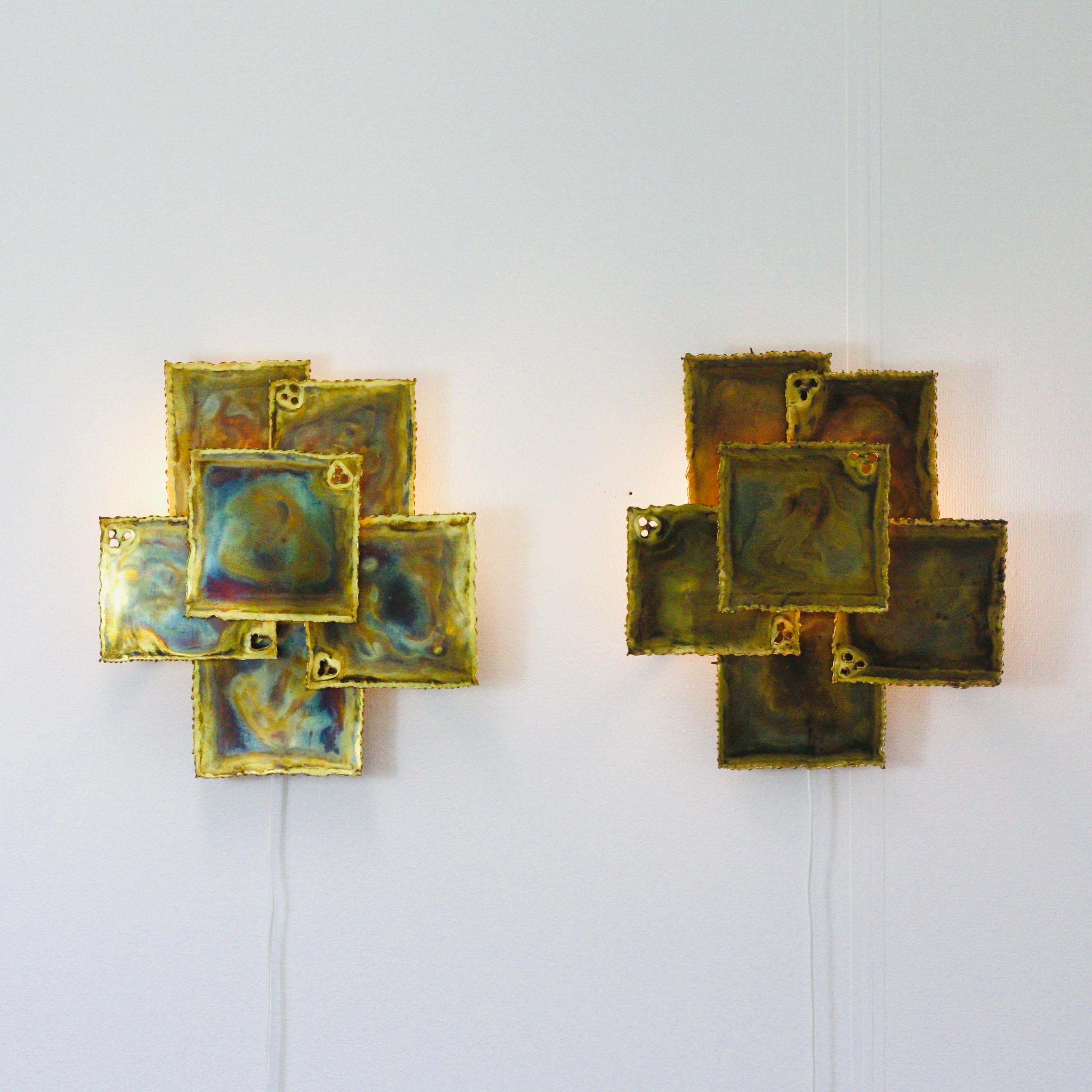 Pair of Large Brass Wall Lamps by Svend Aage Holm Sorensen, 1960s ...