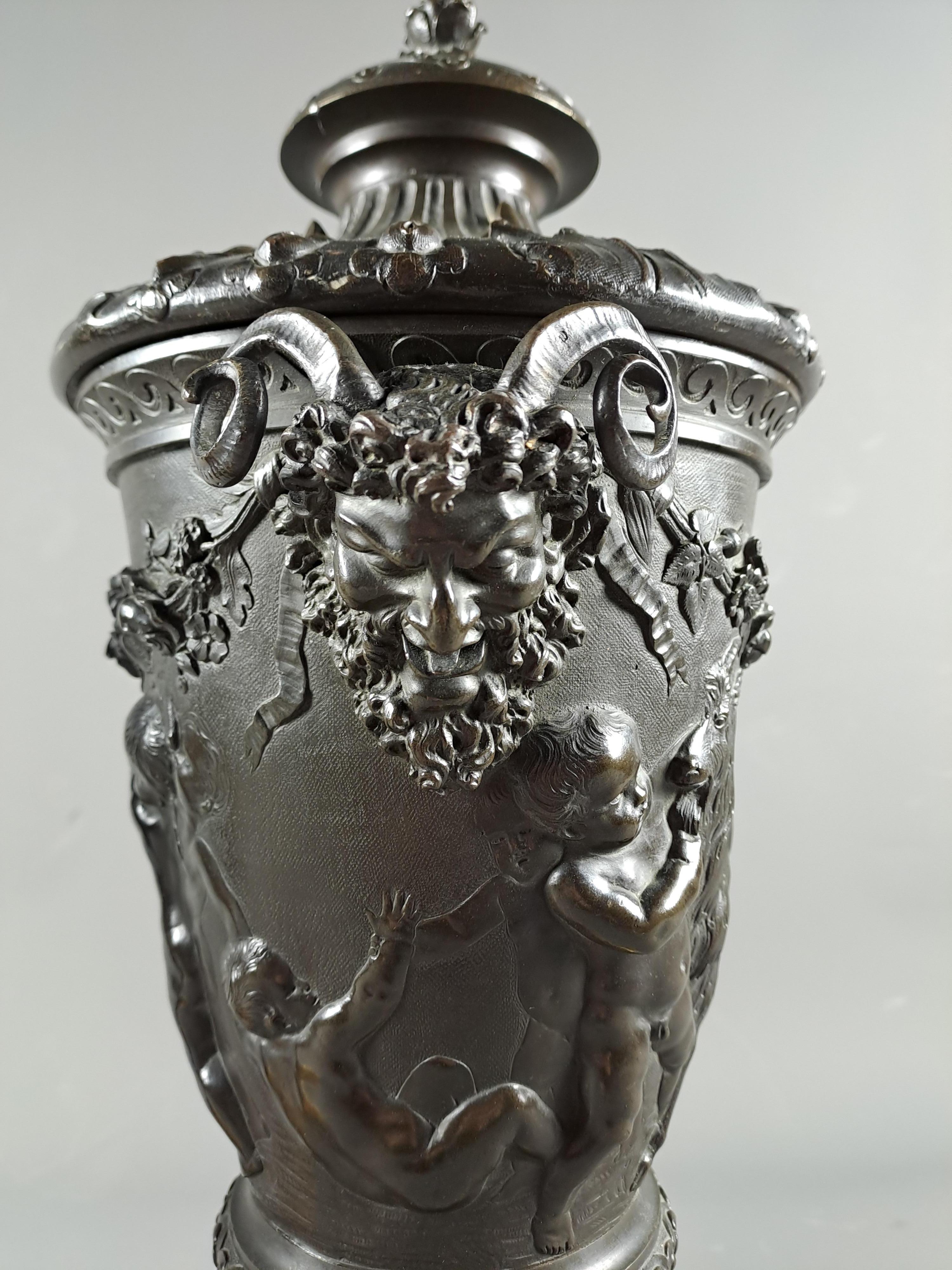 Pair Of Large Bronze Covered Vases In The Taste Of Clodion For Sale at ...