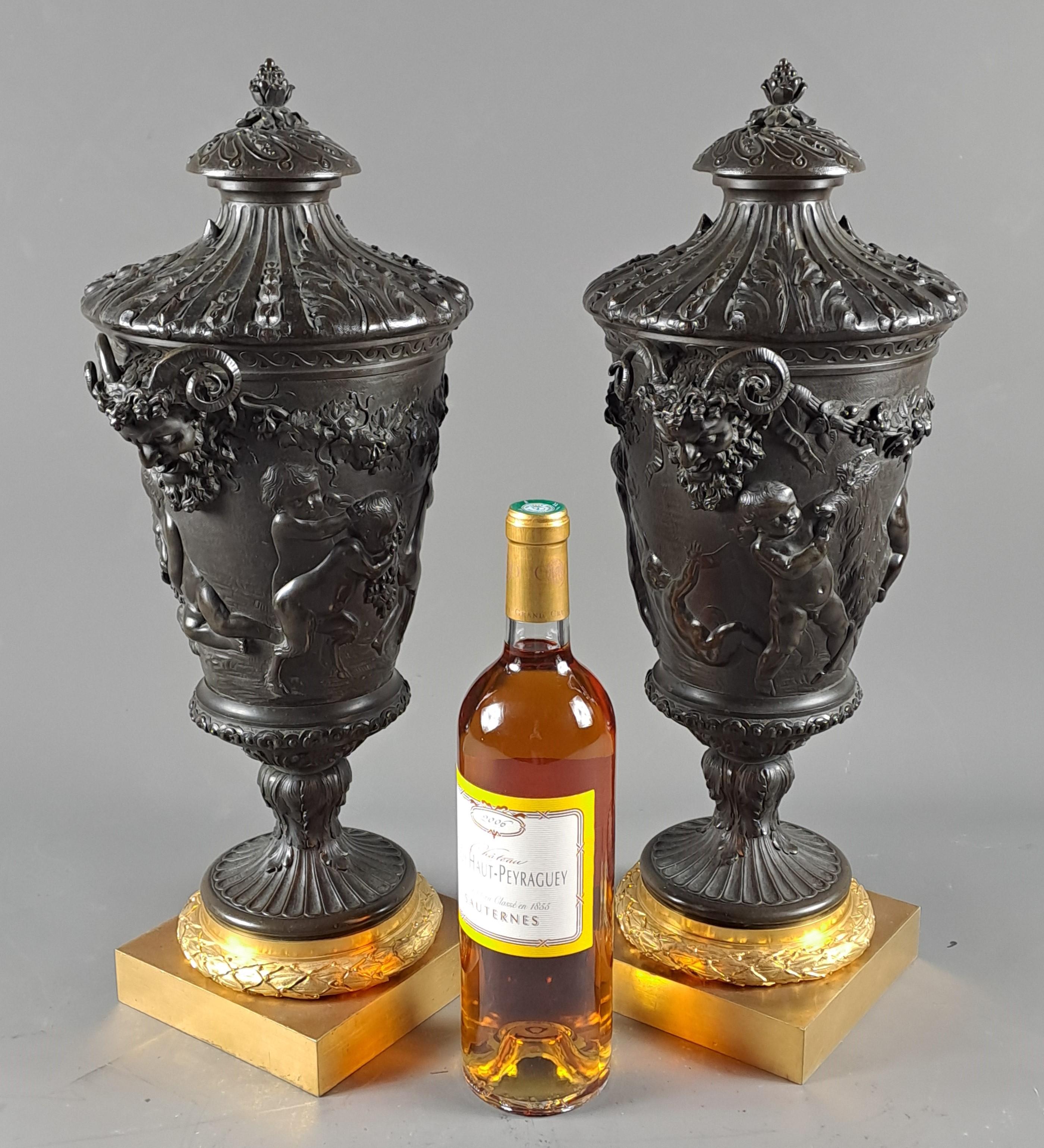 Pair Of Large Bronze Covered Vases In The Taste Of Clodion For Sale at ...