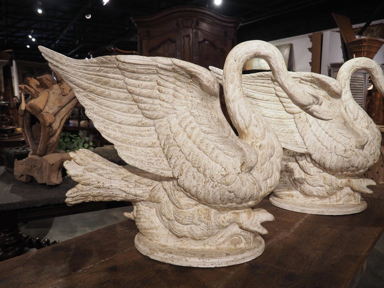 Pair of Large Carved and Painted Wooden Swan Planters from Italy For ...