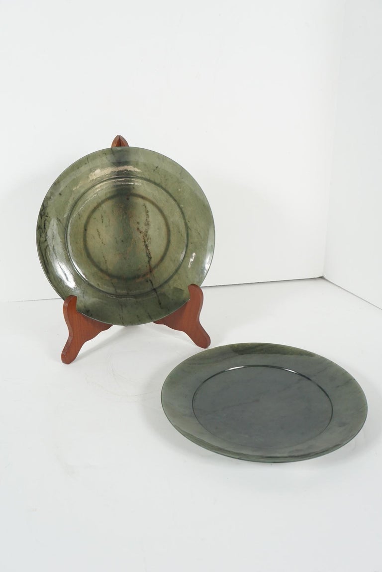 Pair of Large Carved Chinese Jade Plates For Sale at 1stDibs